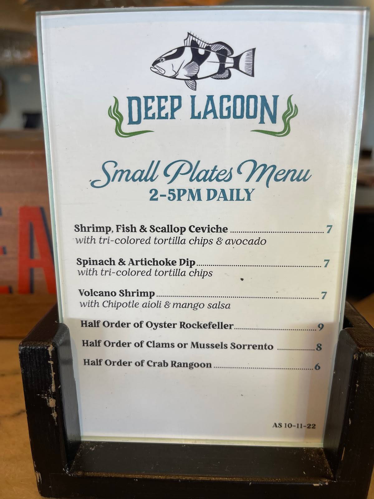 Menu at Deep Lagoon Seafood and Oyster House restaurant, Osprey