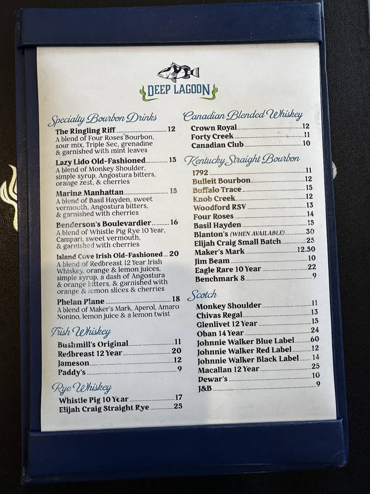 Menu at Deep Lagoon Seafood and Oyster House restaurant, Osprey