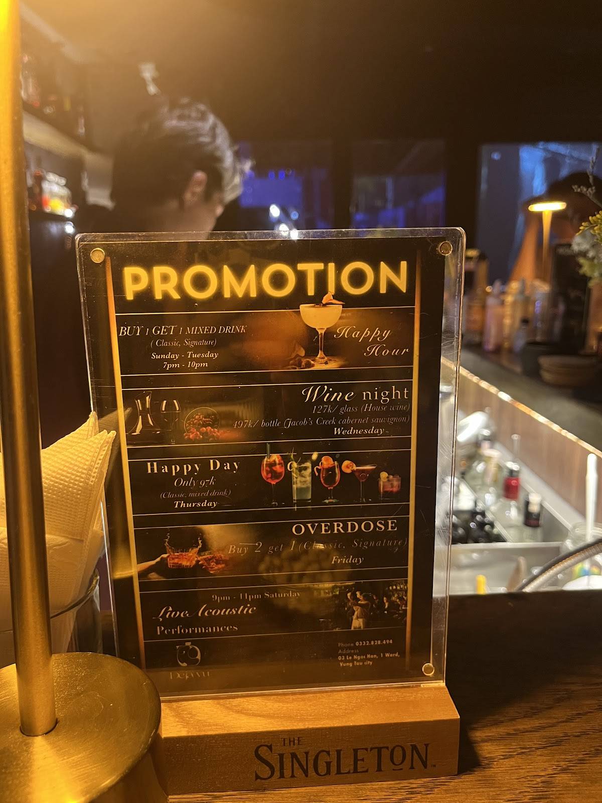 Menu at Déjà vu - cocktail bar, Vung Tau