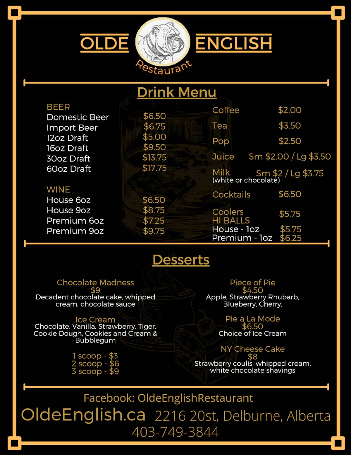 Menu at Olde English Restaurant, Delburne