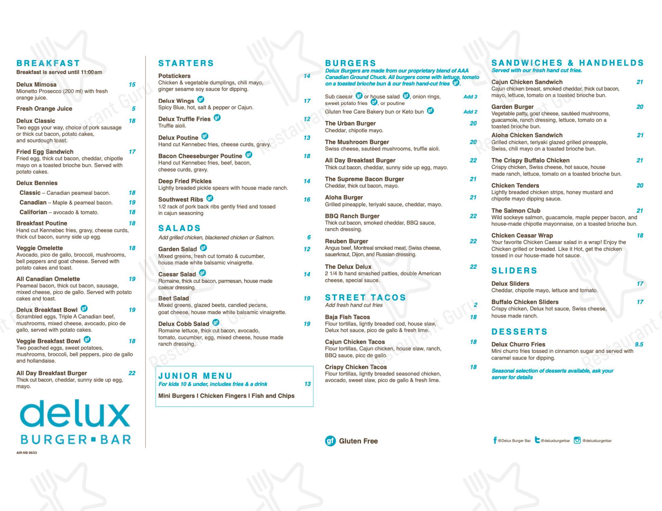 Carta de Delux Burger Bar, Edmonton, Airport Road