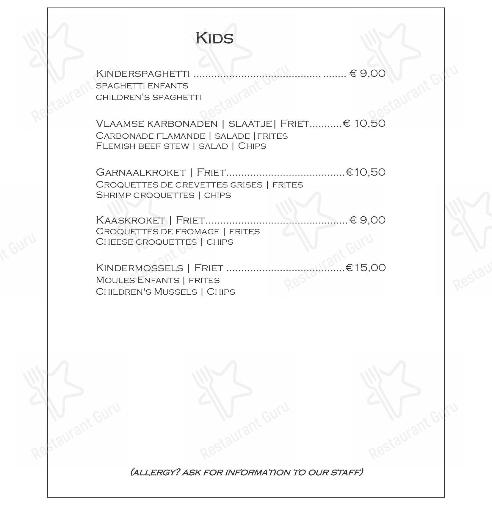 Menu at Den anker, Ypres
