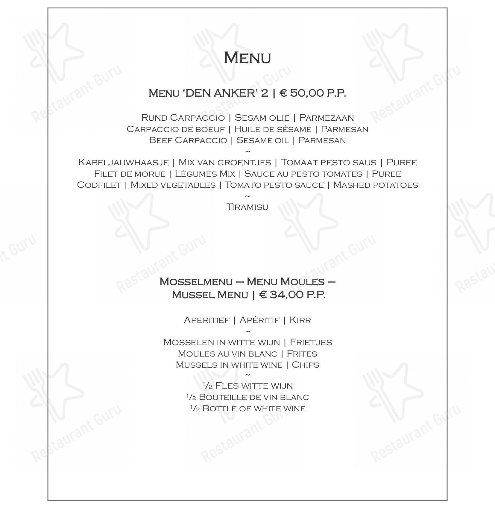 Menu at Den anker, Ypres