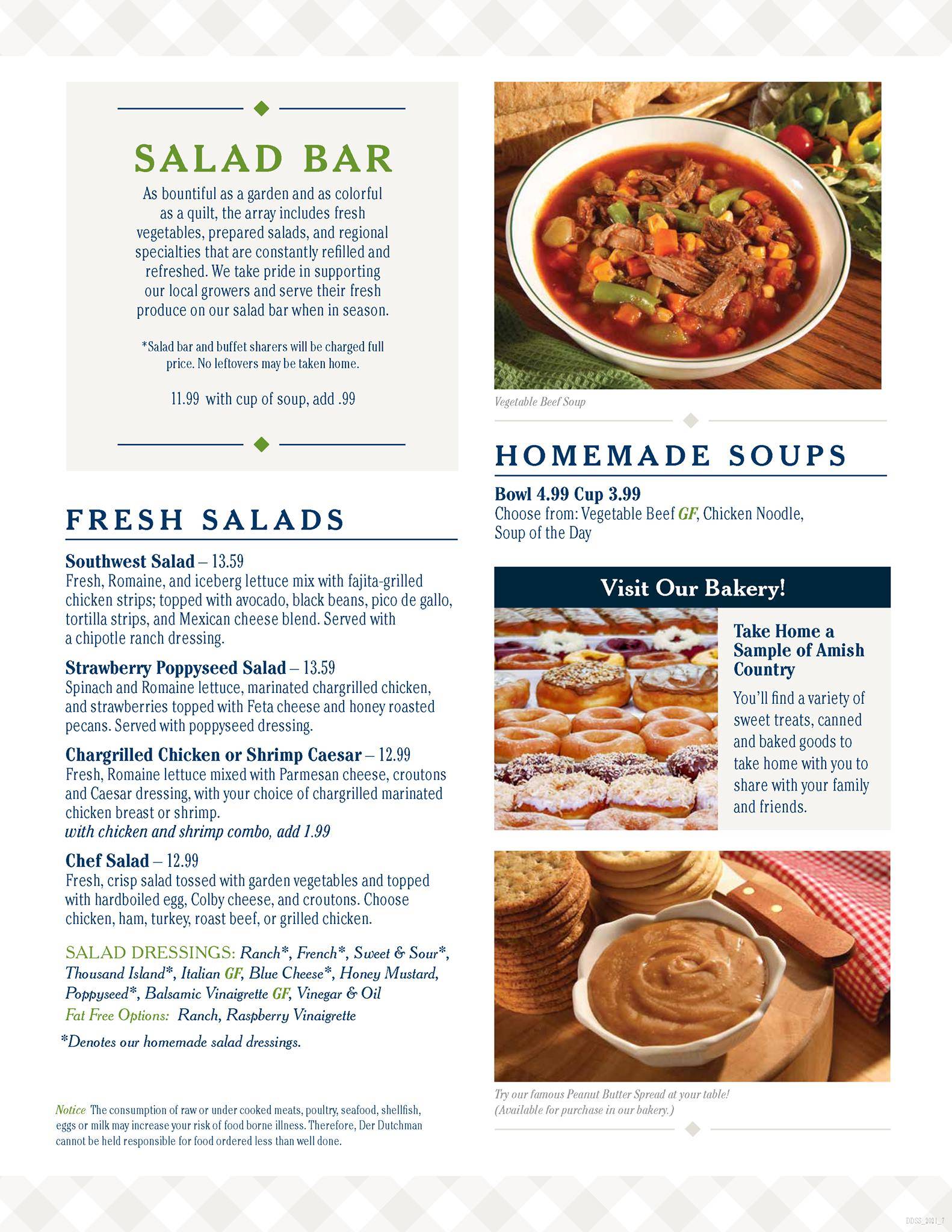 Menu at Der Dutchman restaurant, Sarasota, Bahia Vista St
