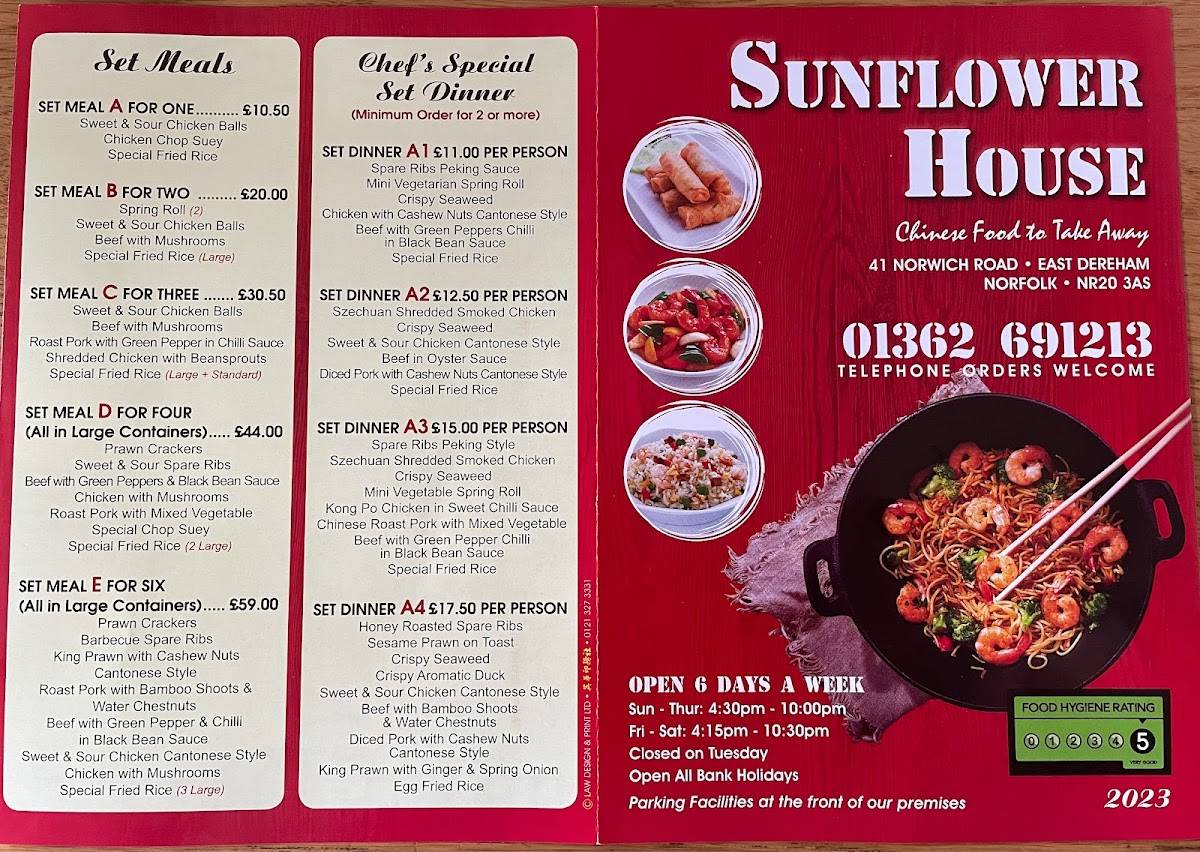 Menu at Sunflower House Takeaway fast food, Dereham