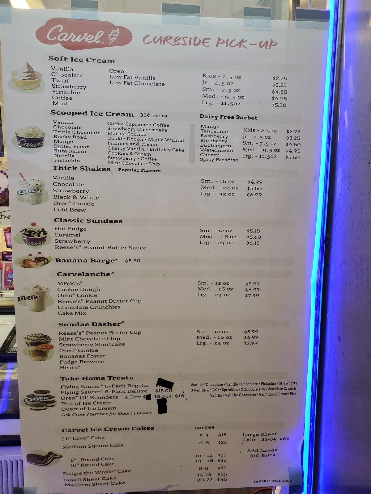 Menu at Carvel desserts, New York City, 2744 Coney Island Ave