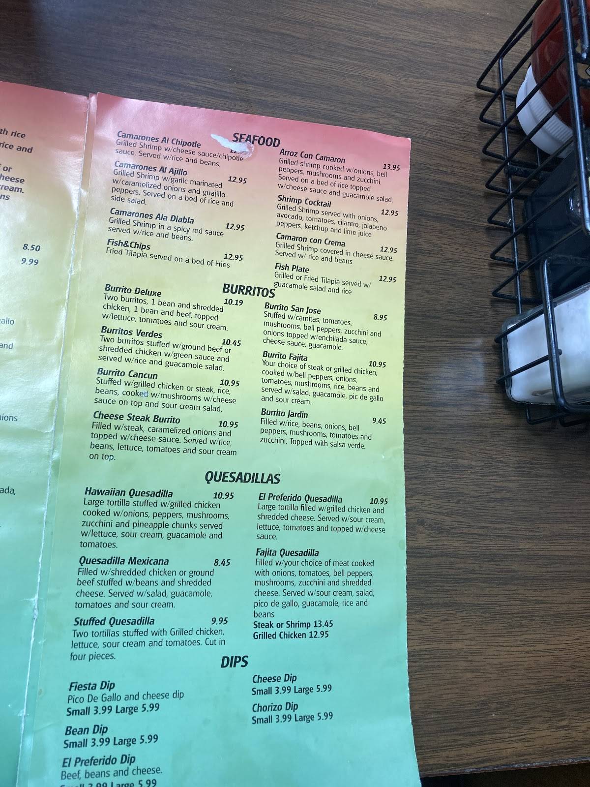 Menu at El Preferido Mexican Restaurant, Clover