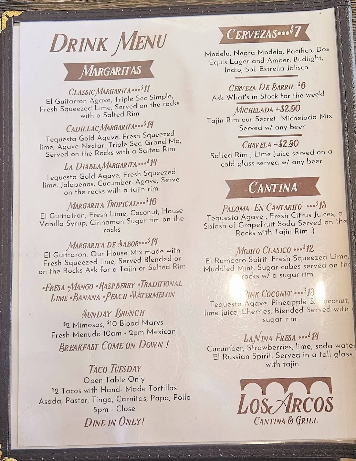 Menu at Los Arcos Mexican Restaurant, Rancho Mirage