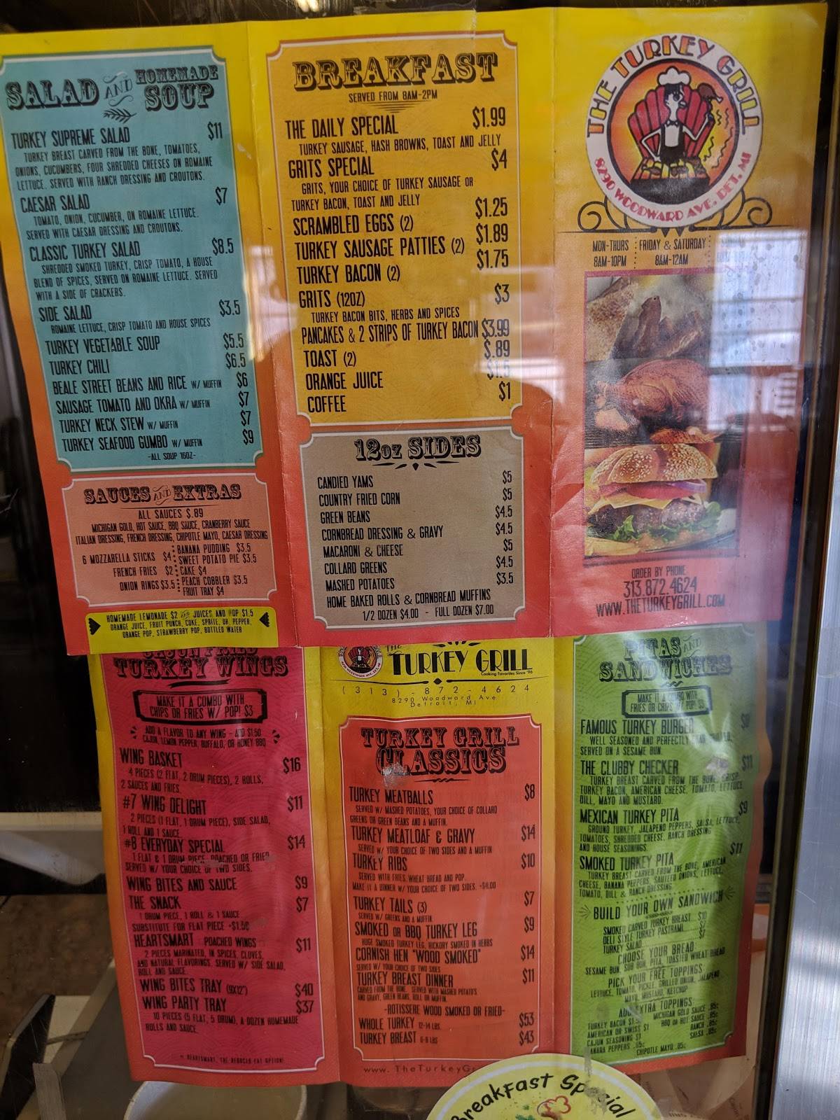Menu at The Turkey Grill restaurant, Detroit