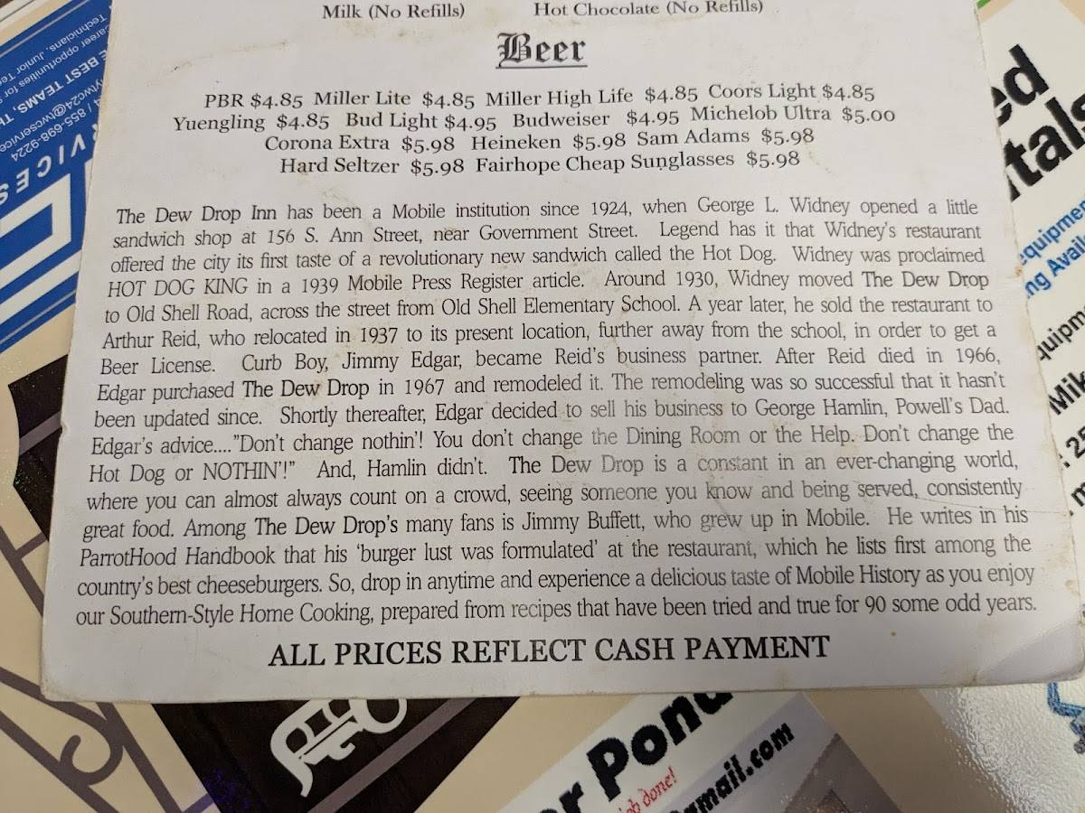 Menu at Dew Drop Inn Restaurant, Mobile