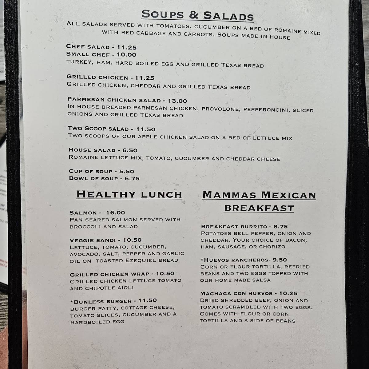 Menu at Mamma's Kitchen Cafe, Dewey-Humboldt, S Hwy 69