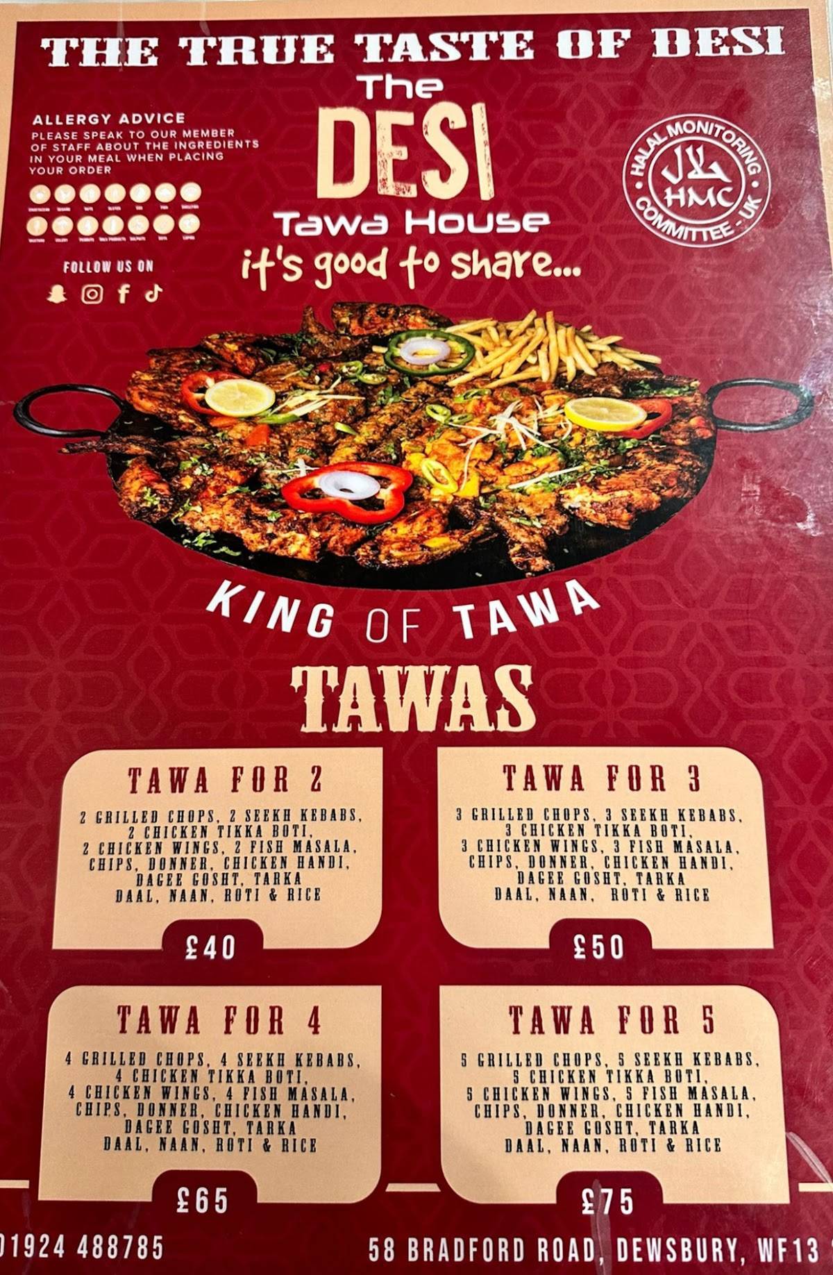 Menu at The Tawa House restaurant, Dewsbury