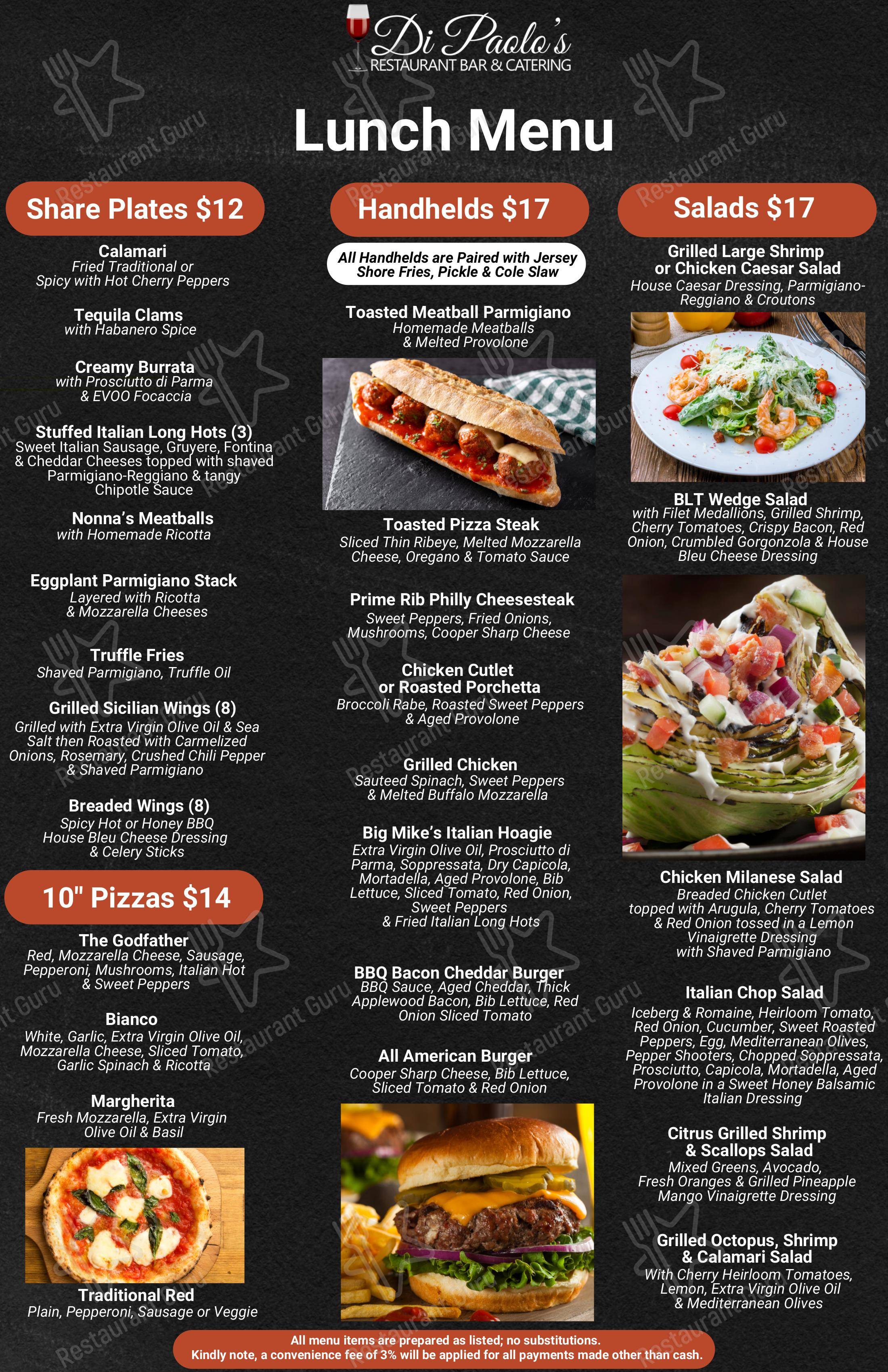 Menu at Di Paolo's Italian Ristorante restaurant, Penns Grove