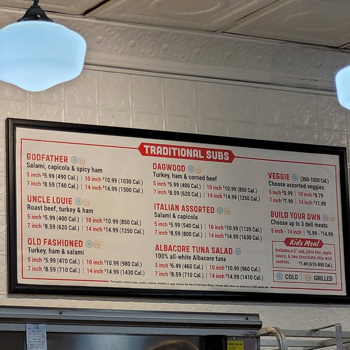 Menu at DiBella's Subs restaurant, Pittsburgh, Steubenville Pike