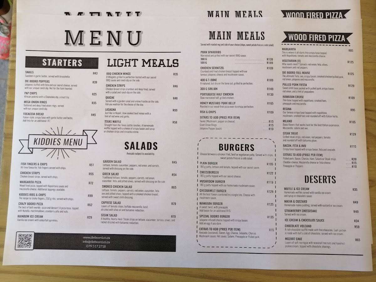 Menu at Die Boord Restaurant & Farmstall, Wolseley
