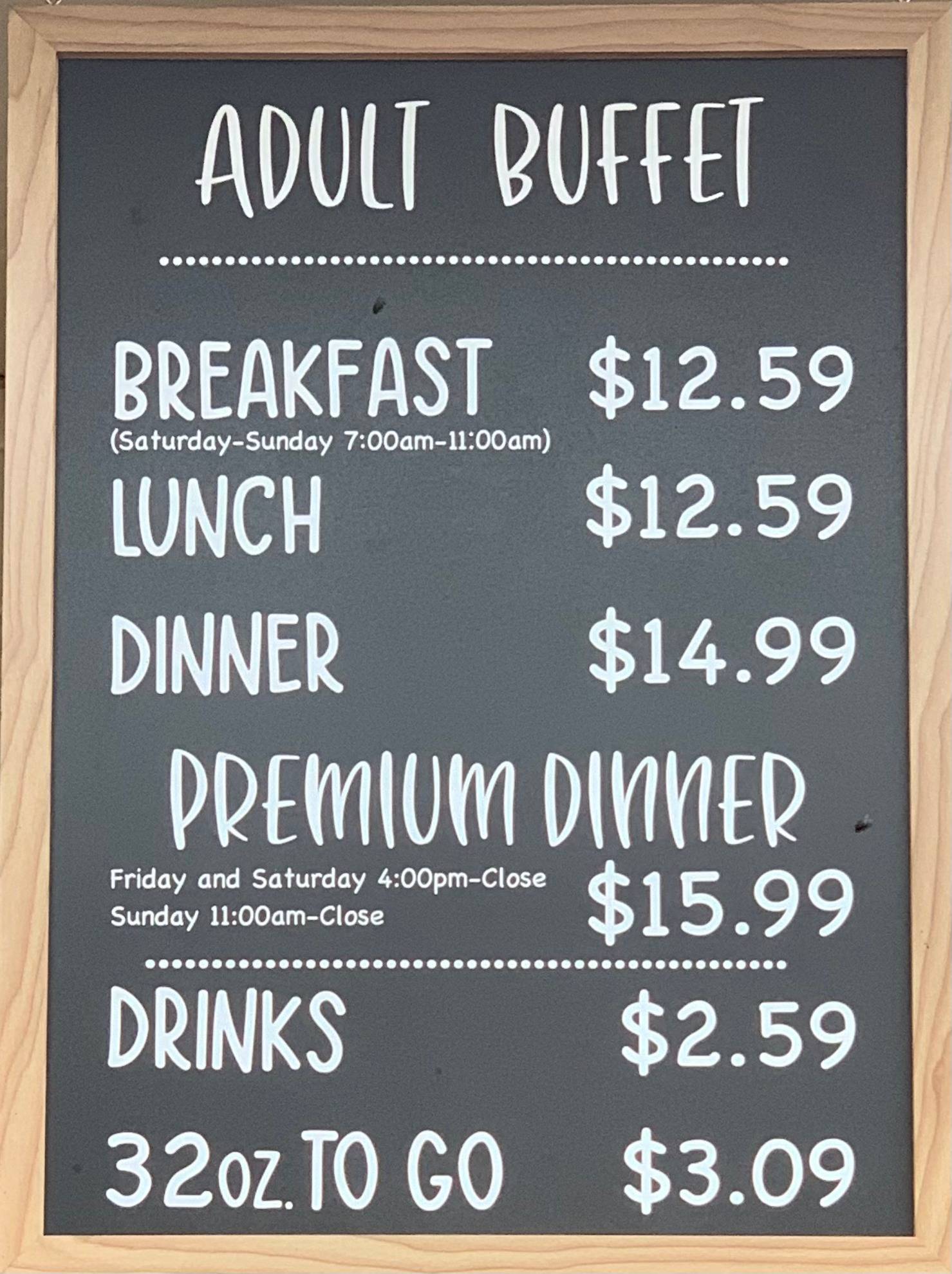 Menu at Dietz Family Buffet steakhouse, Clinton