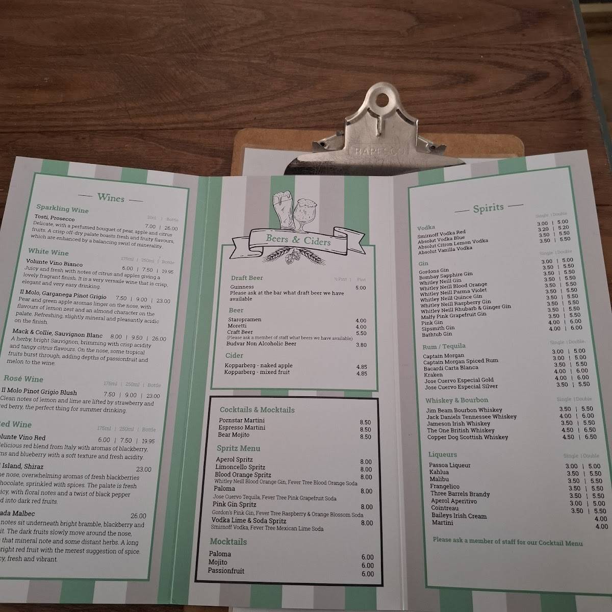 Menu at Dil and The Bear at the Station restaurant, Whitley Bay