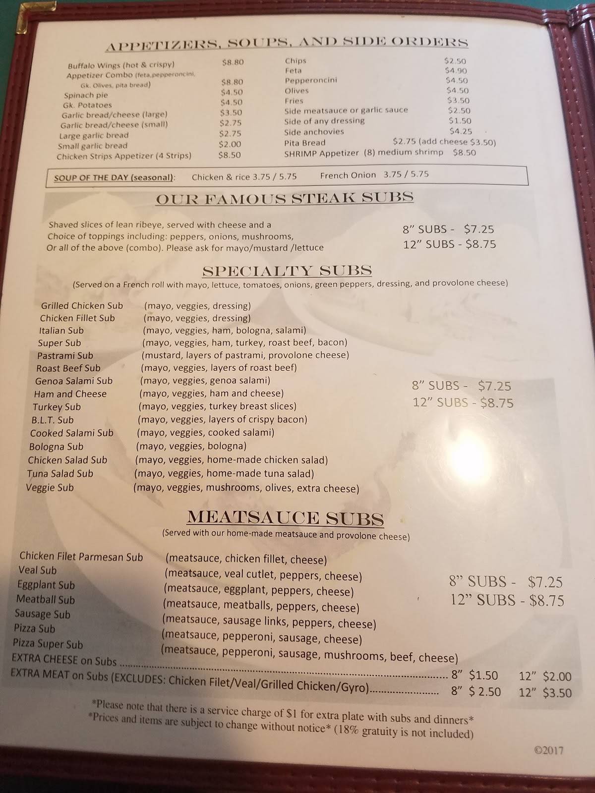Menu at Dimitrio's House of Pizza pizzeria, Walterboro