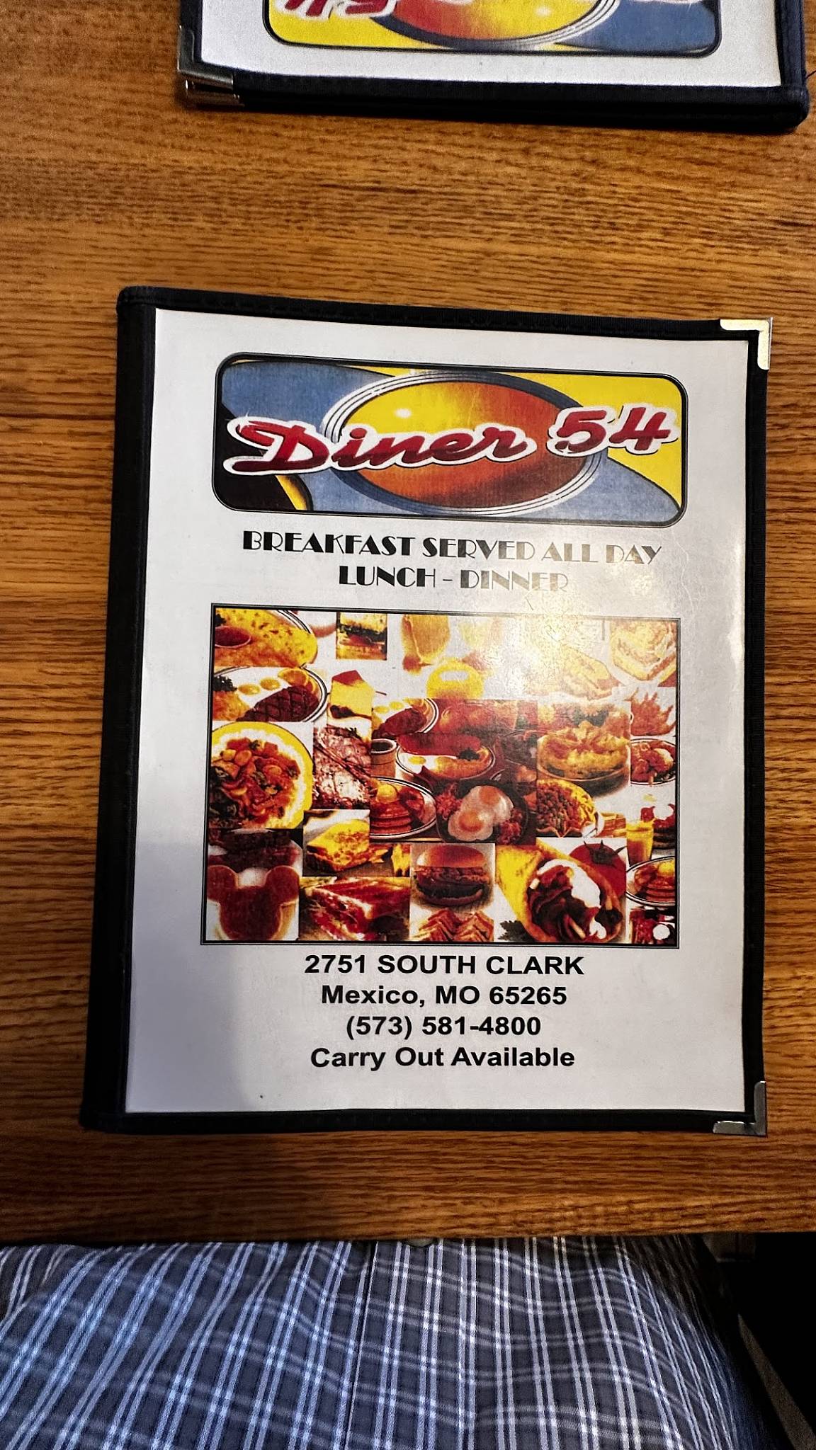 Menu at Diner 54 restaurant, Mexico