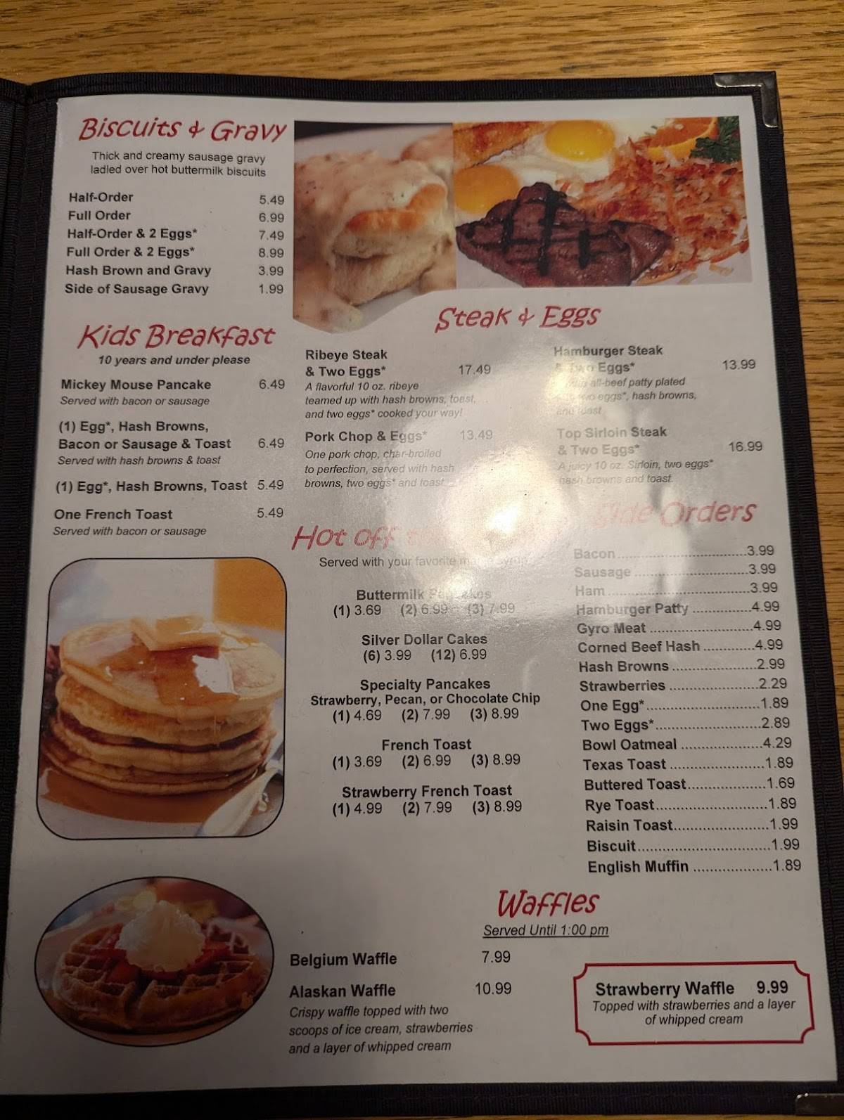Menu at Diner 54 restaurant, Mexico