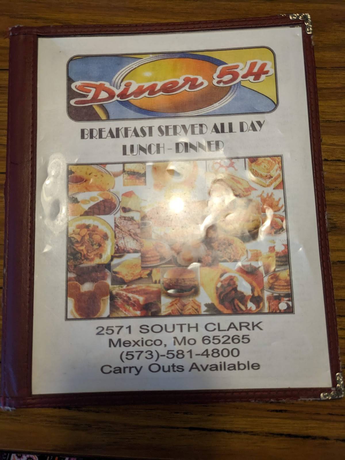 Menu at Diner 54 restaurant, Mexico