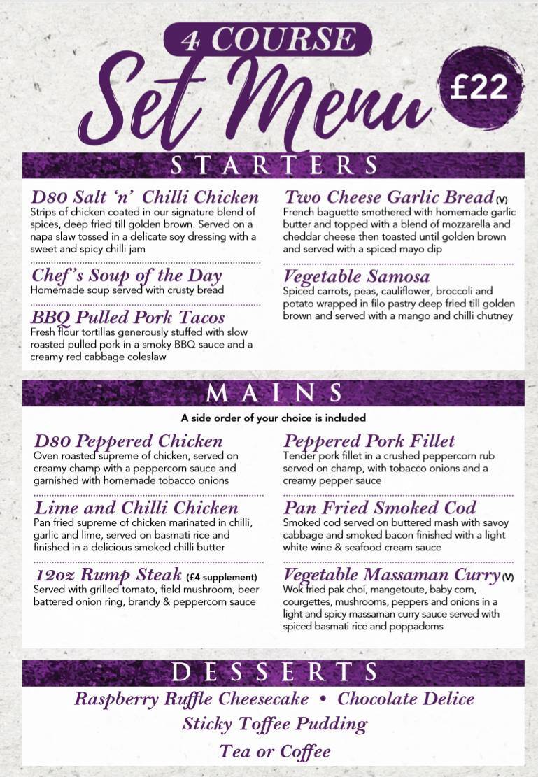 Menu at District 80 Restaurant, Cookstown
