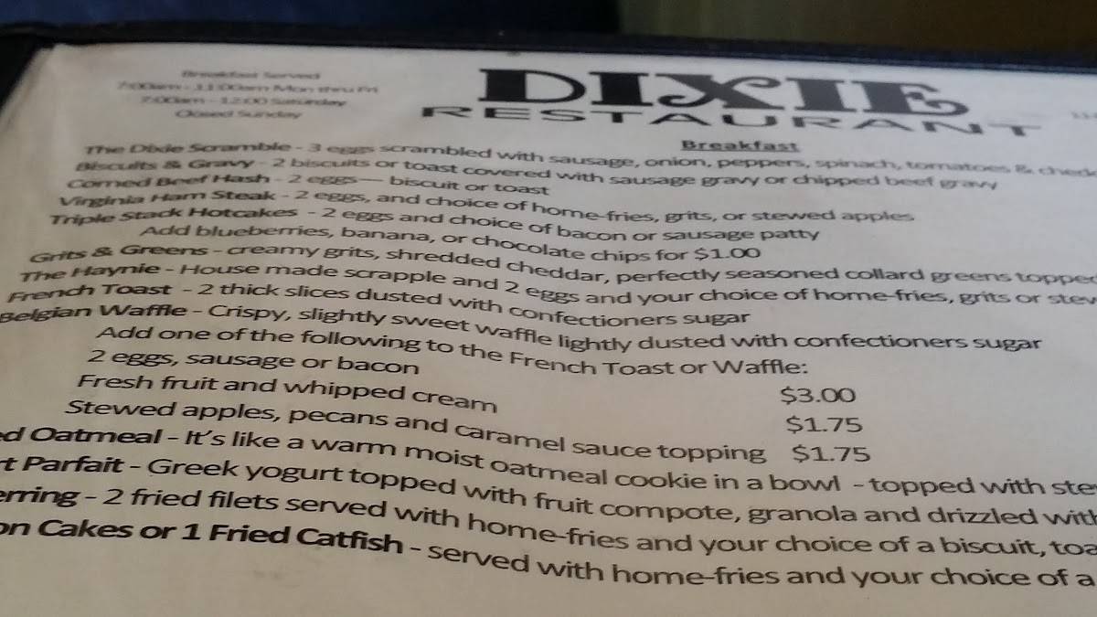 Menu at Dixie Restaurant, Petersburg