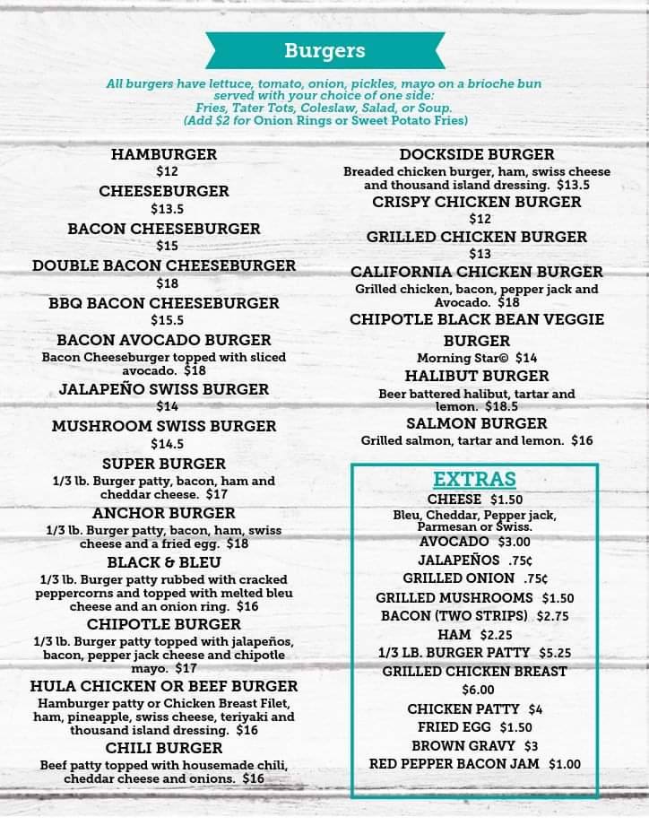 Menu at Dockside Cafe, Craig