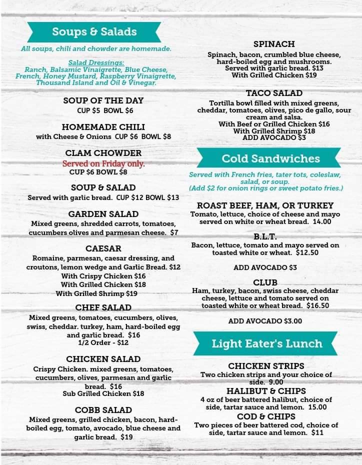 Menu at Dockside Cafe, Craig