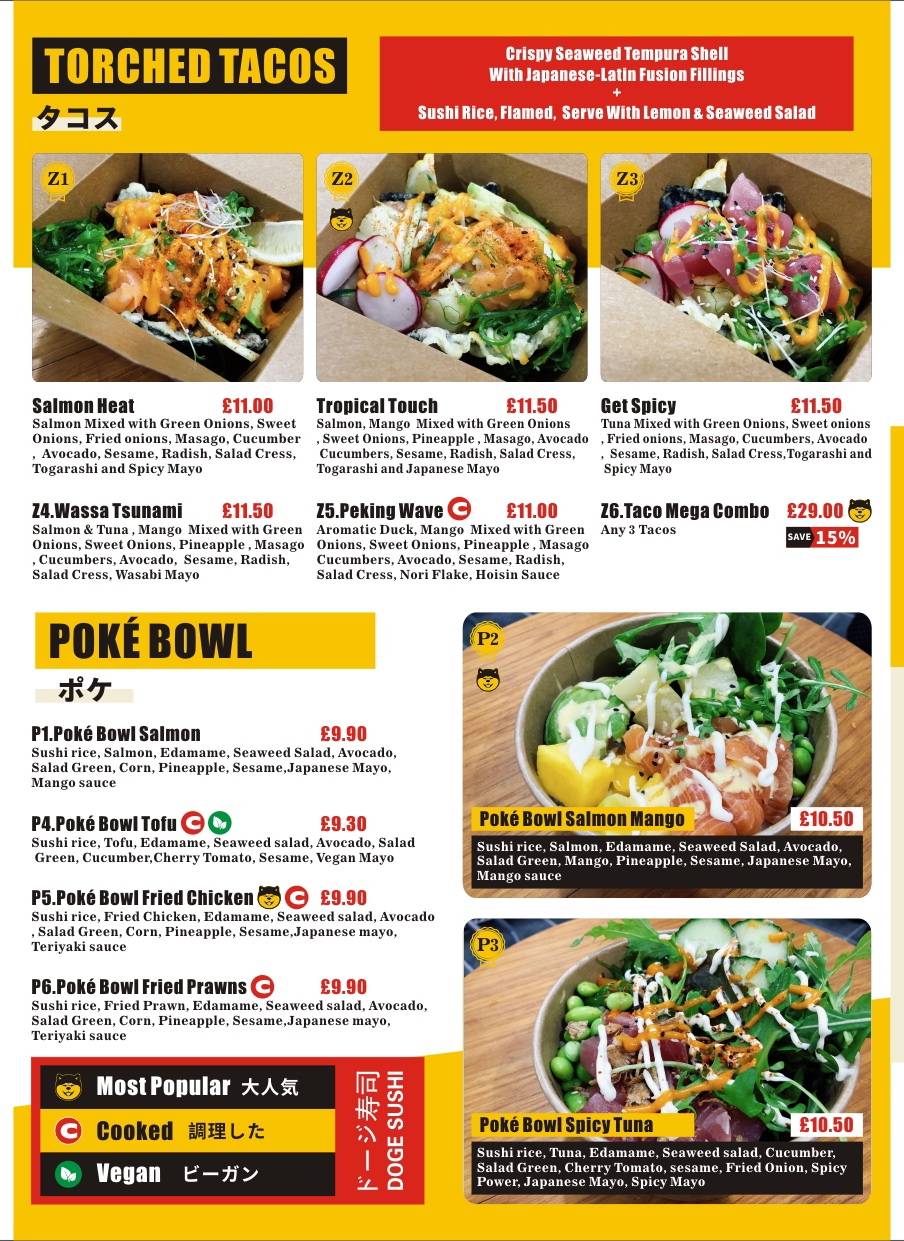 Menu at Doge Sushi restaurant, Huntingdon
