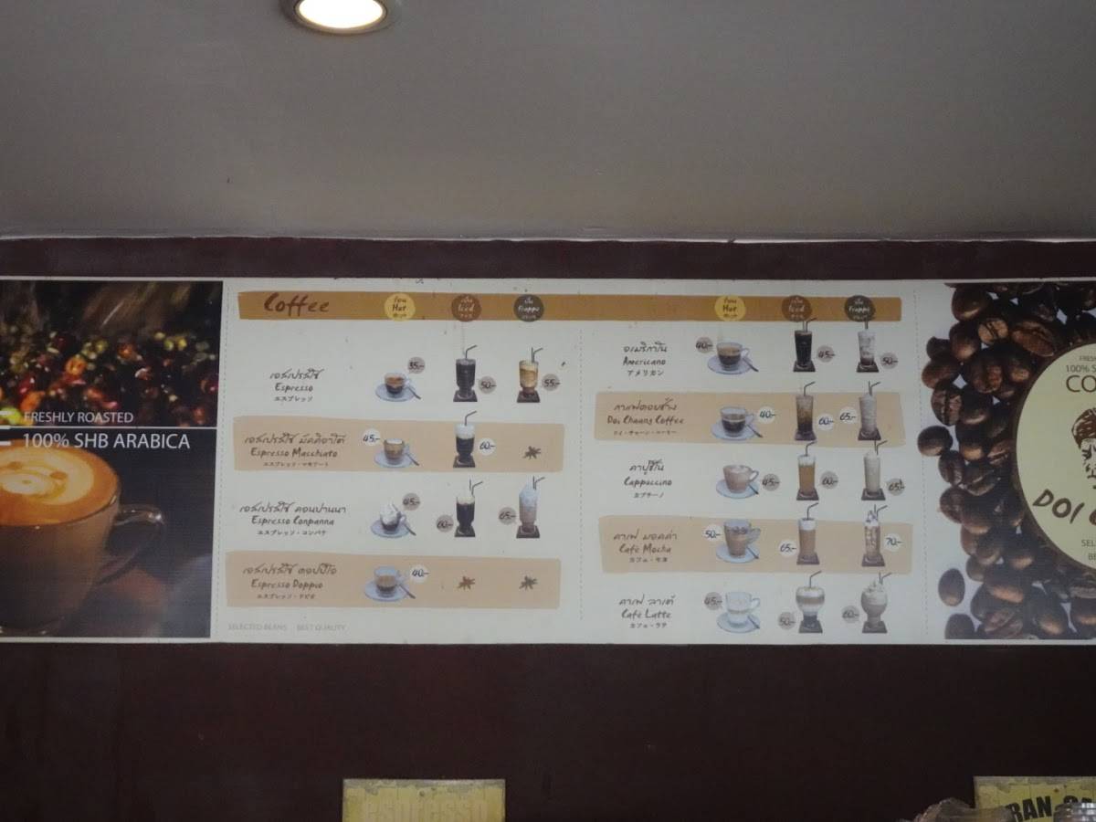 Menu at Doi Chaang Coffee cafe, Chiang Mai, 53 Kampangdin Rd