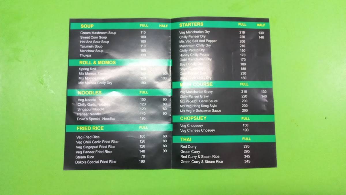 Menu at Doko's, Gurugram, F35M+XGH