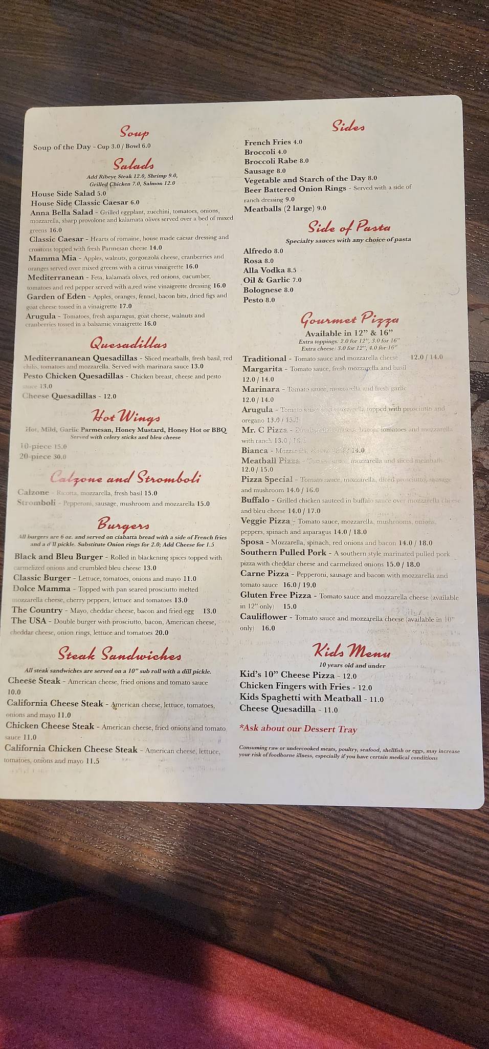 Menu at Dolce Mamma pub & bar, Bethlehem