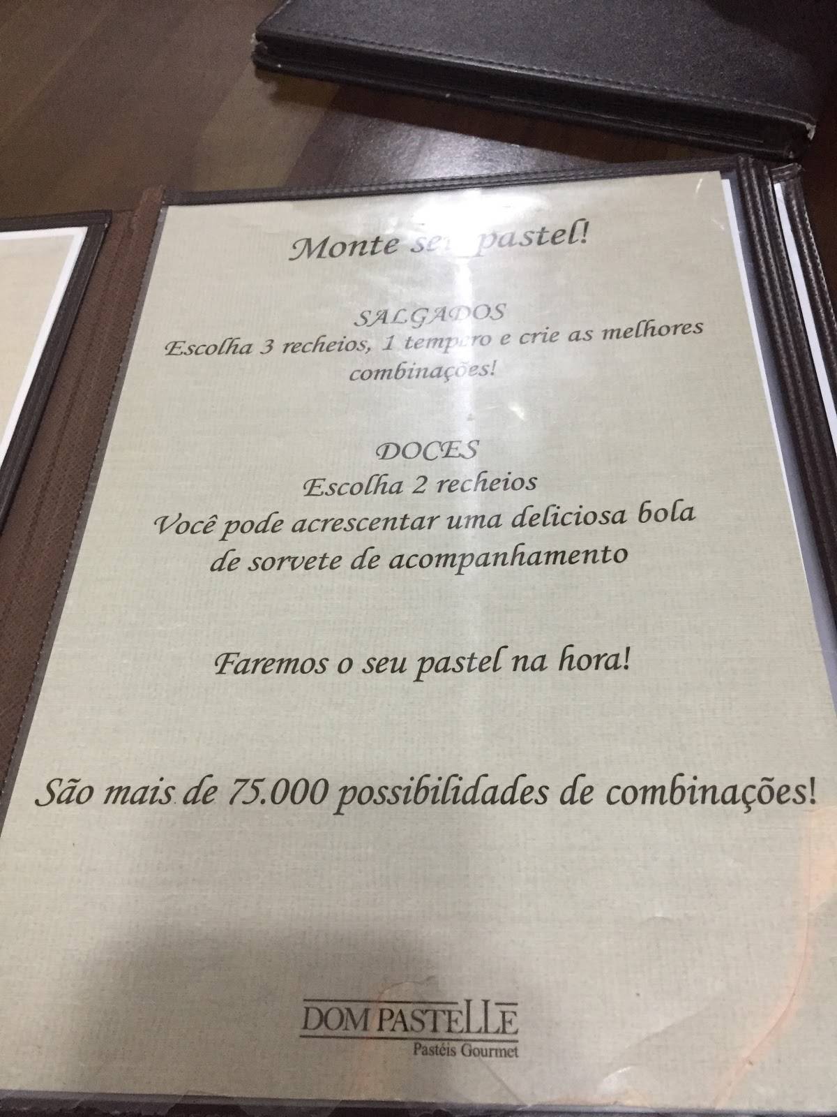 Menu em Dom Pastelle restaurante, Mogi das Cruzes