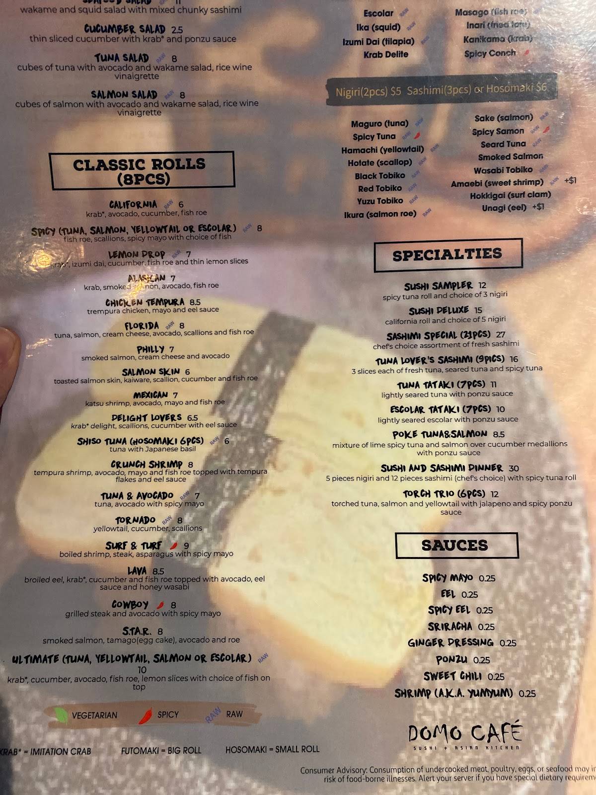 Menu at Domo Café restaurant, Fort Walton Beach, Hurlburt Rd