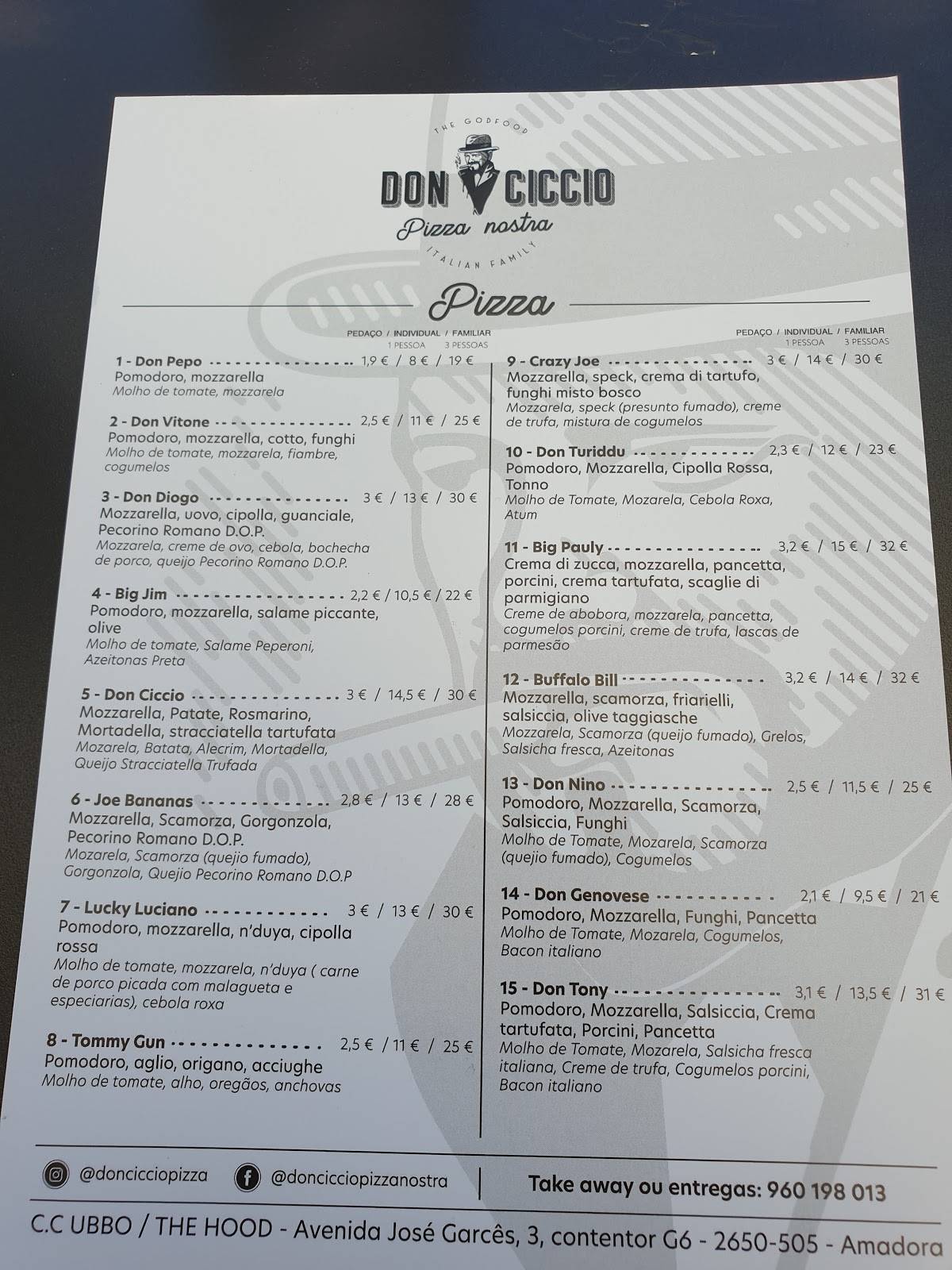 Menu em Don Ciccio Pizza & Pasta restaurante, Amadora
