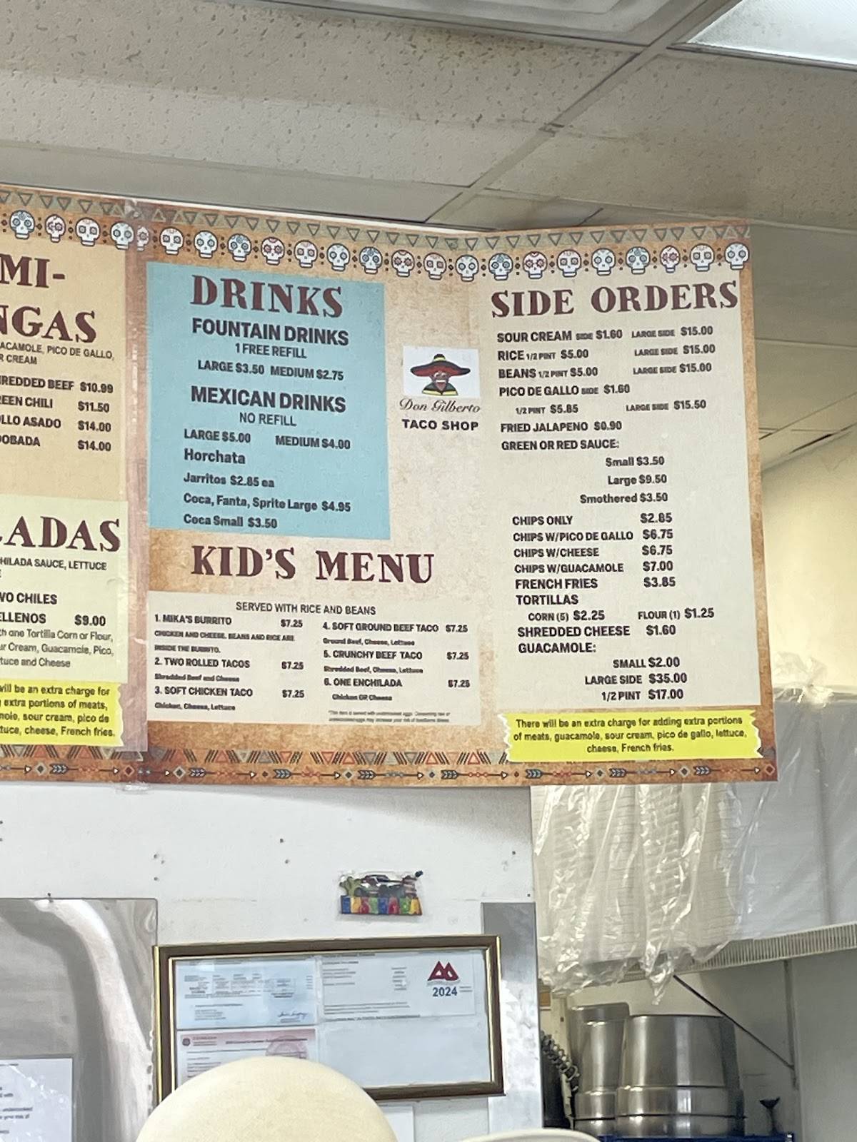 Menu at Don Gilberto Mexican Food restaurant, Montrose, S Townsend Ave ...