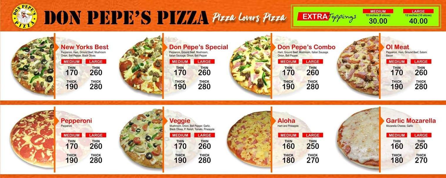 Menu at Don Pepe's Pizza - Villasol restaurant, Angeles