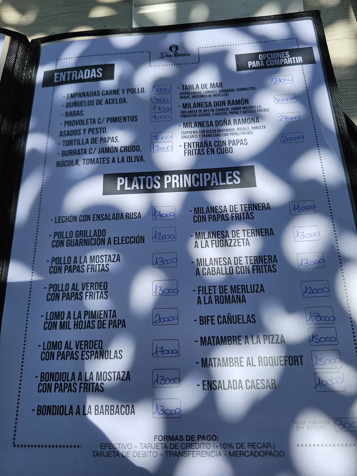 Carta del restaurante Don Ramón Resto, Cañuelas