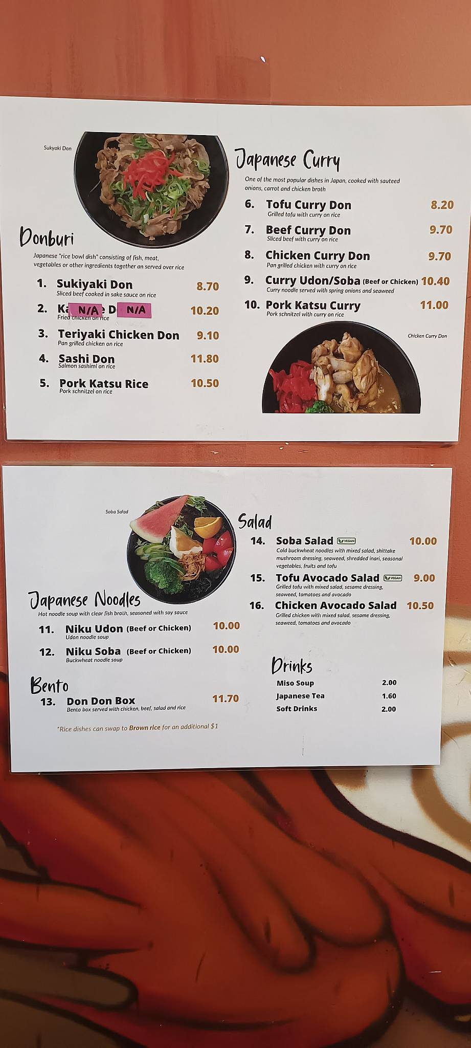 Menu at Don Tojo restaurant, Melbourne, 164 Cardigan St