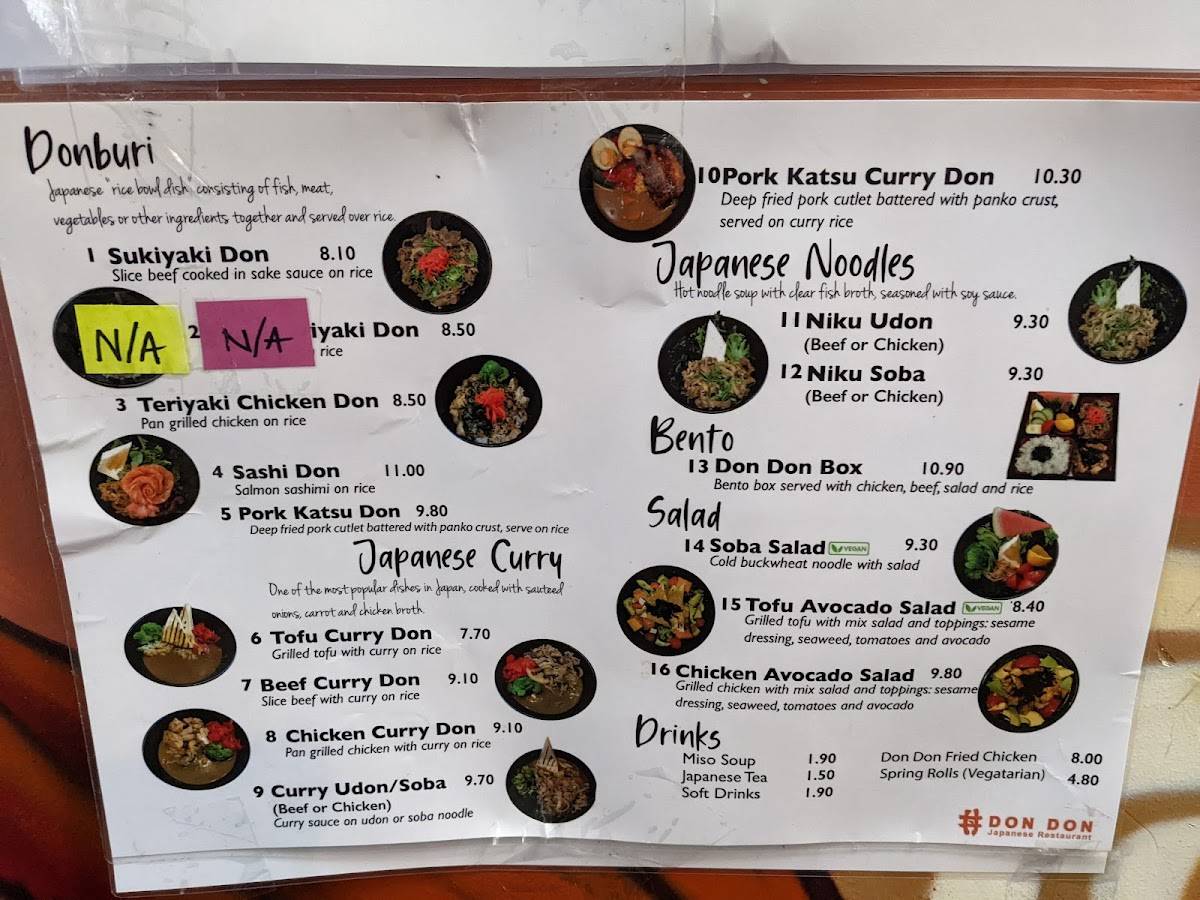Menu at Don Tojo restaurant, Melbourne, 164 Cardigan St