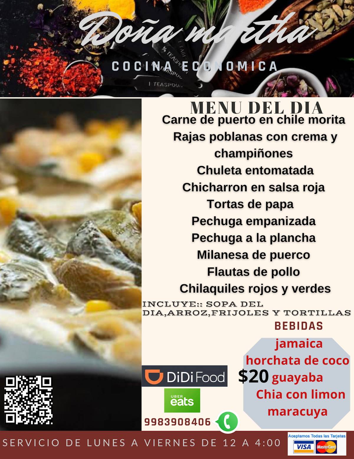Menu at Doña Martha cocina económica restaurant, Cancún