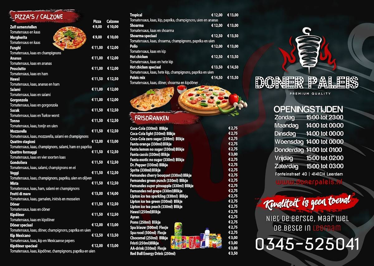 Menu at Doner Paleis Leerdam, Leerdam