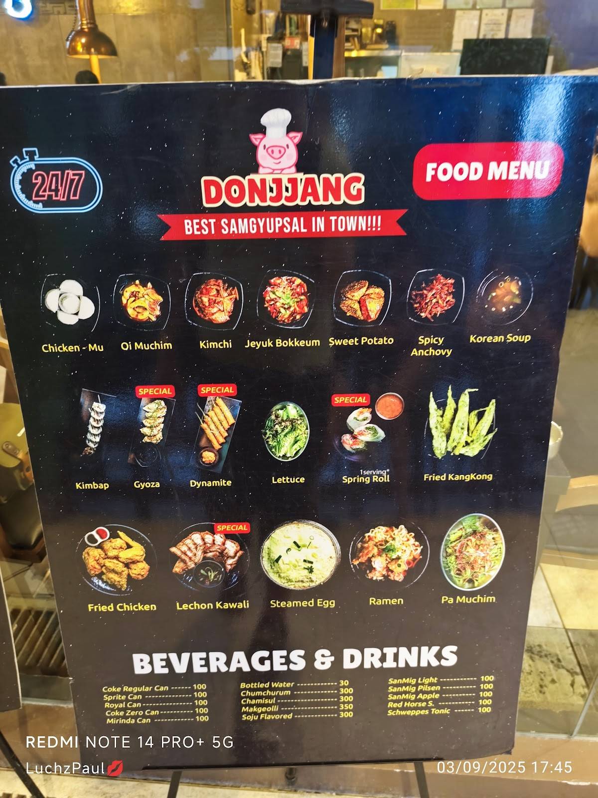 Menu at Donjjang Samgyupsal, Cebu City restaurant, Cebu City
