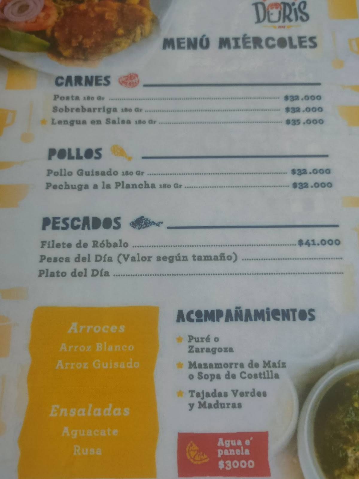 Carta del restaurante La Casa del Doris, Barranquilla, Cra. 45 #60-14