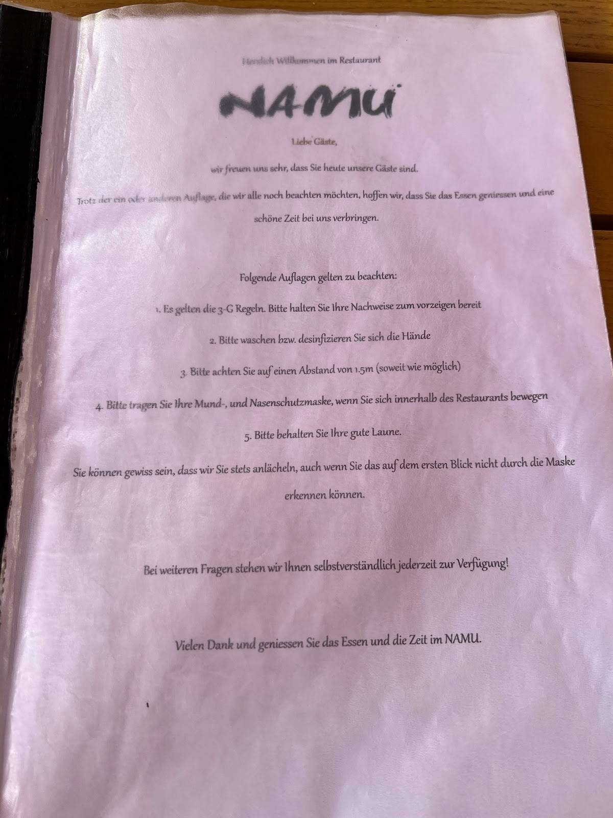 Speisekarte von Restaurant Namu, Dortmund