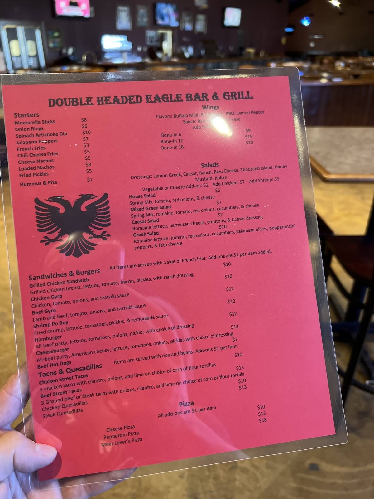Menu at Double Headed Eagle Bar&Grill, Starkville