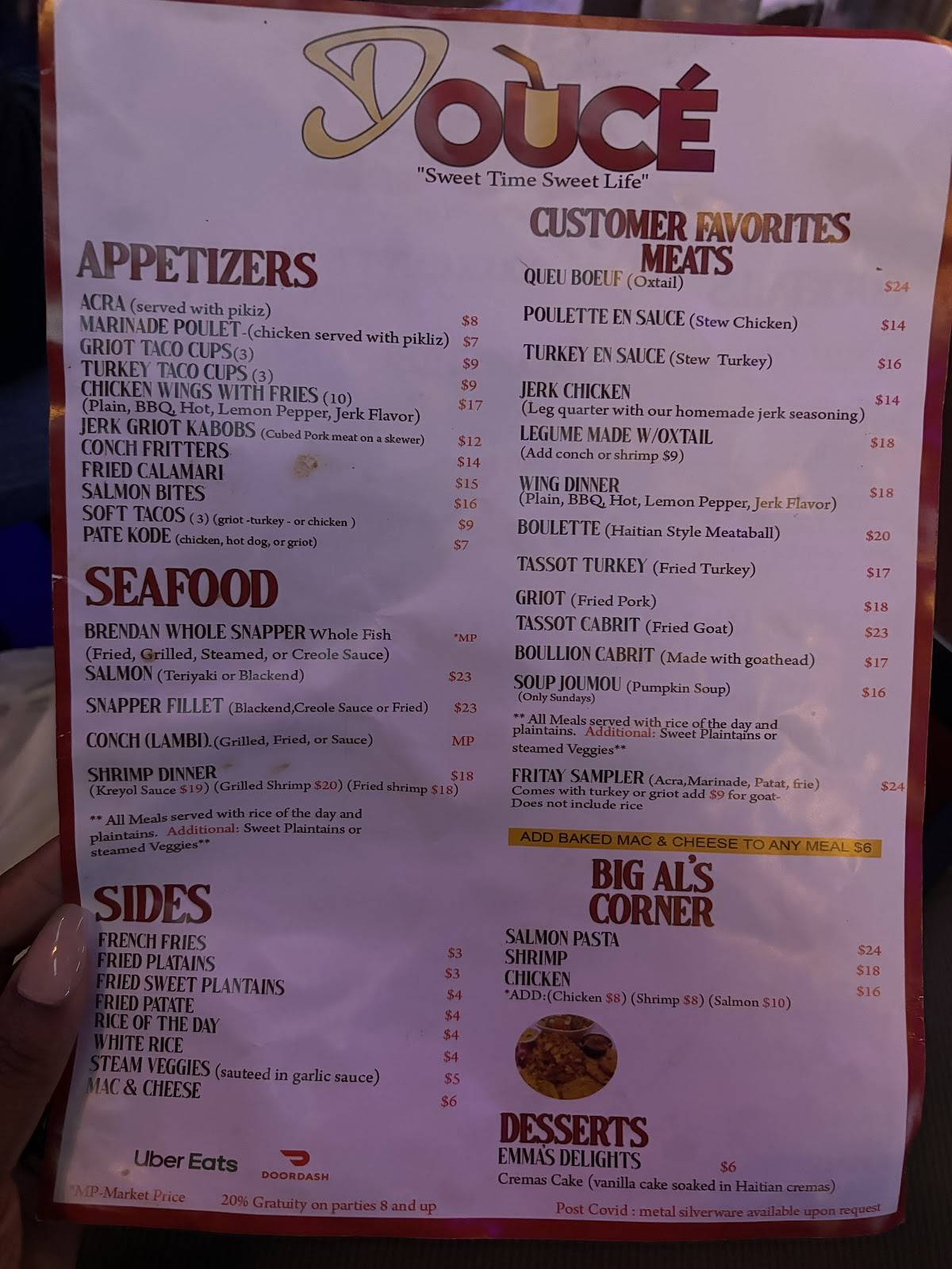 Menu at Doucè Restaurant and Lounge, Miramar