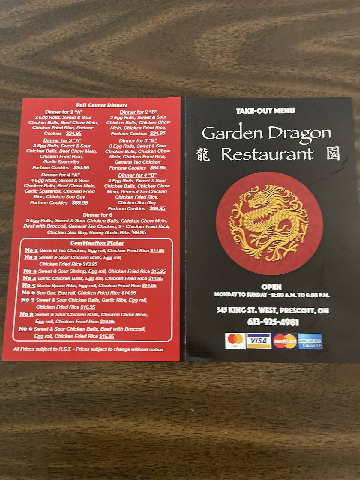 Menu at Dragon Garden restaurant, Prescott