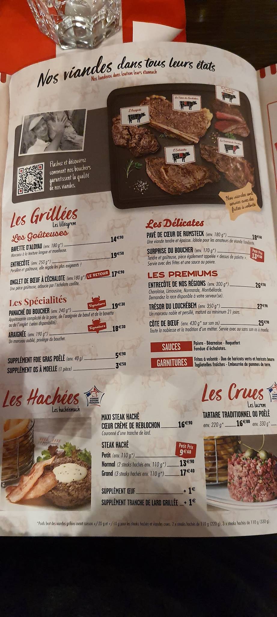 Menu au Restaurant La Boucherie, Dreux